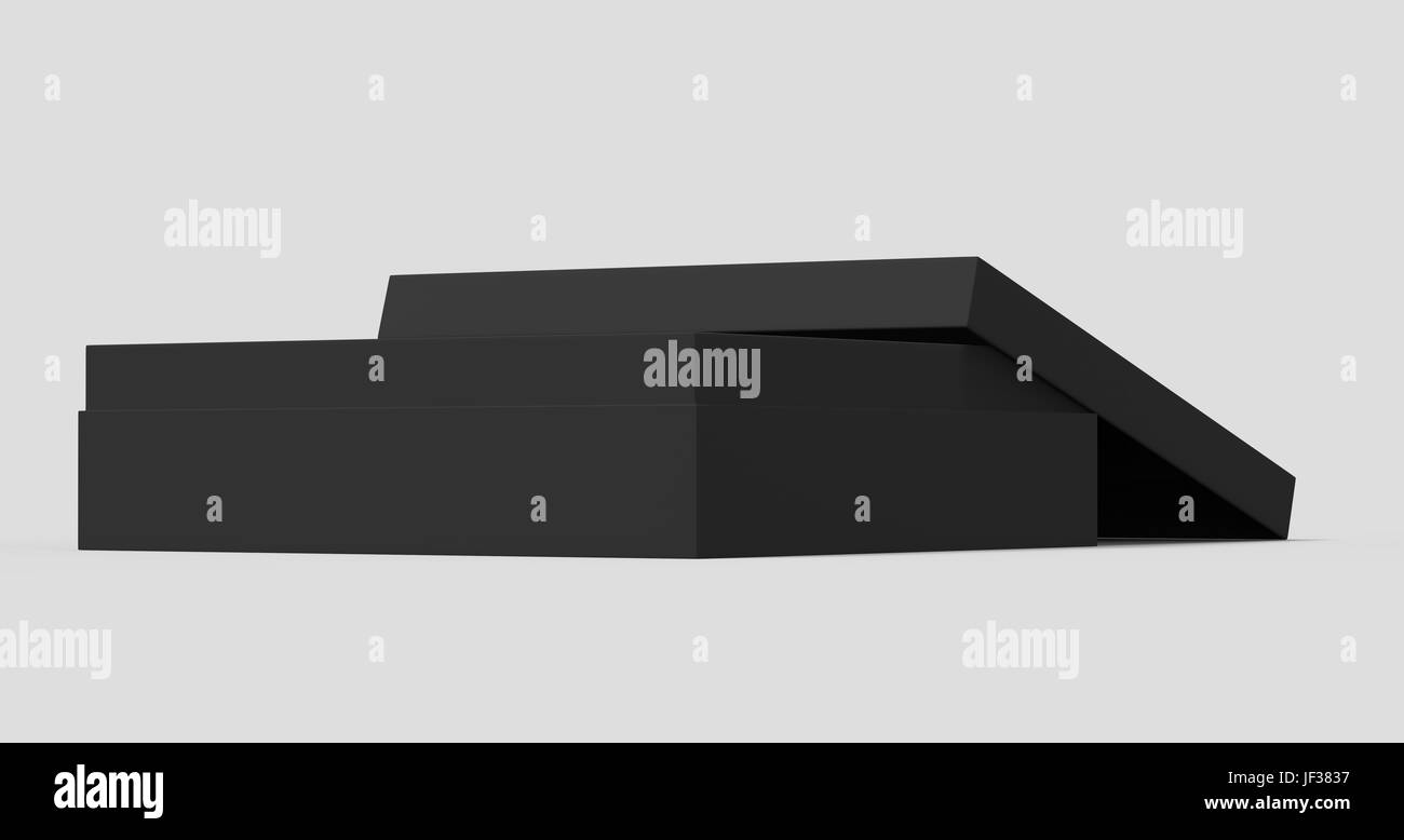 3d rendering black right tilt blank half open box with lid, isolated ...