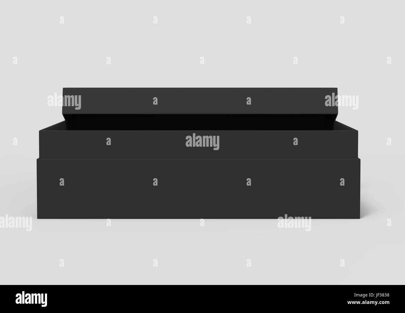 3d rendering black blank slightly open box with lid, isolated light ...