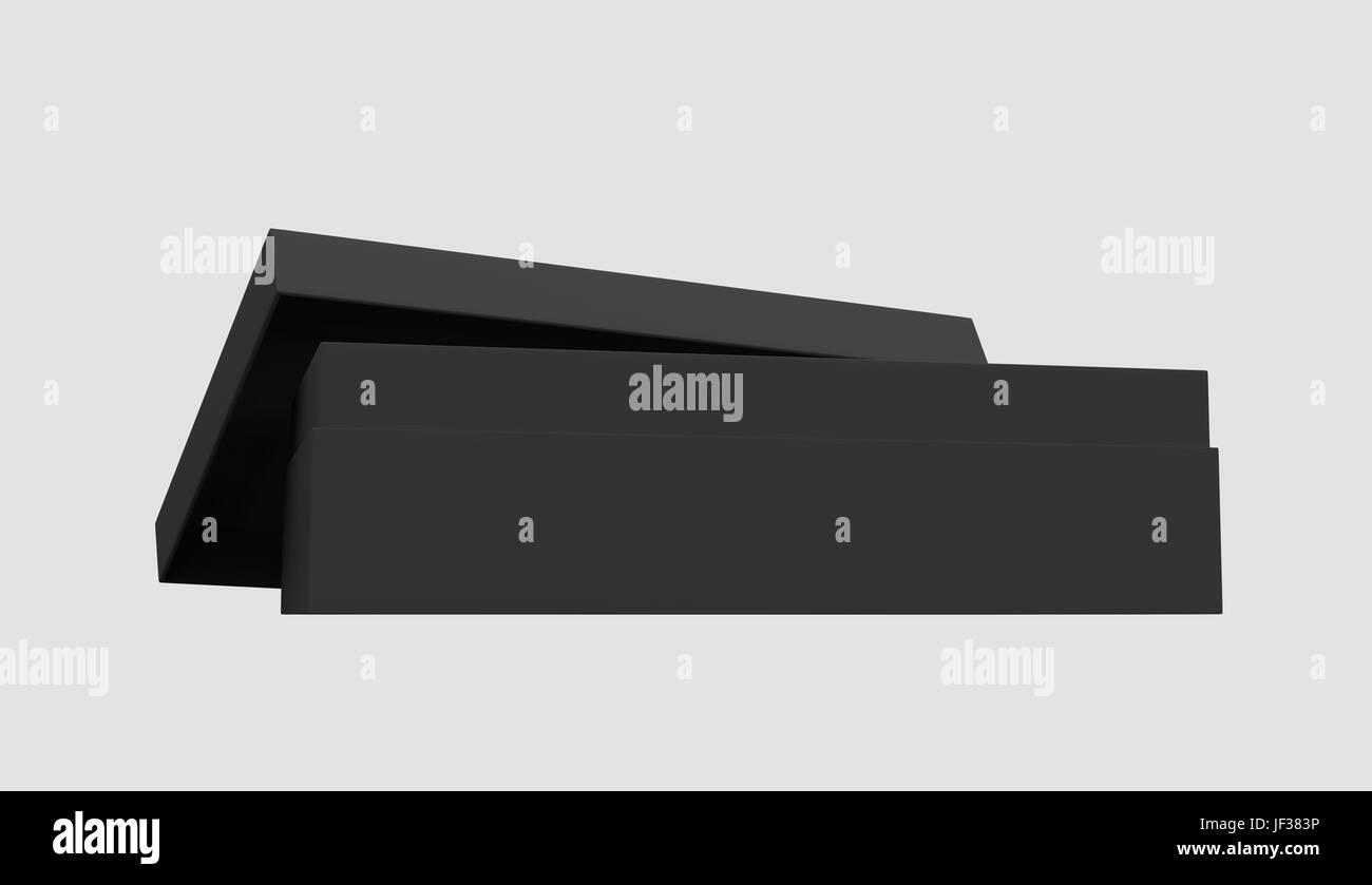 3d rendering black blank slightly open box with lid, isolated light ...
