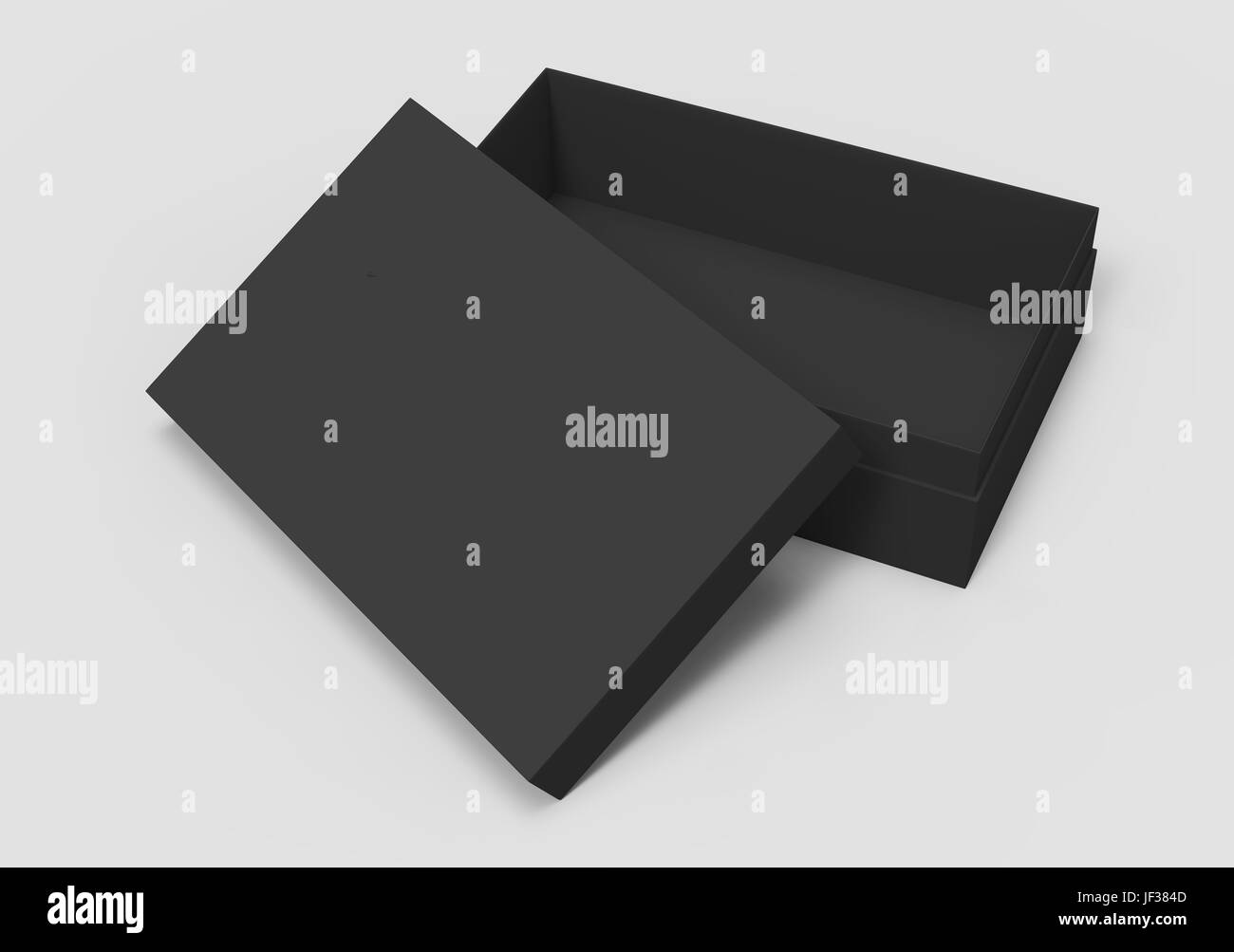 3d rendering black right tilt blank half open box with lid, isolated ...