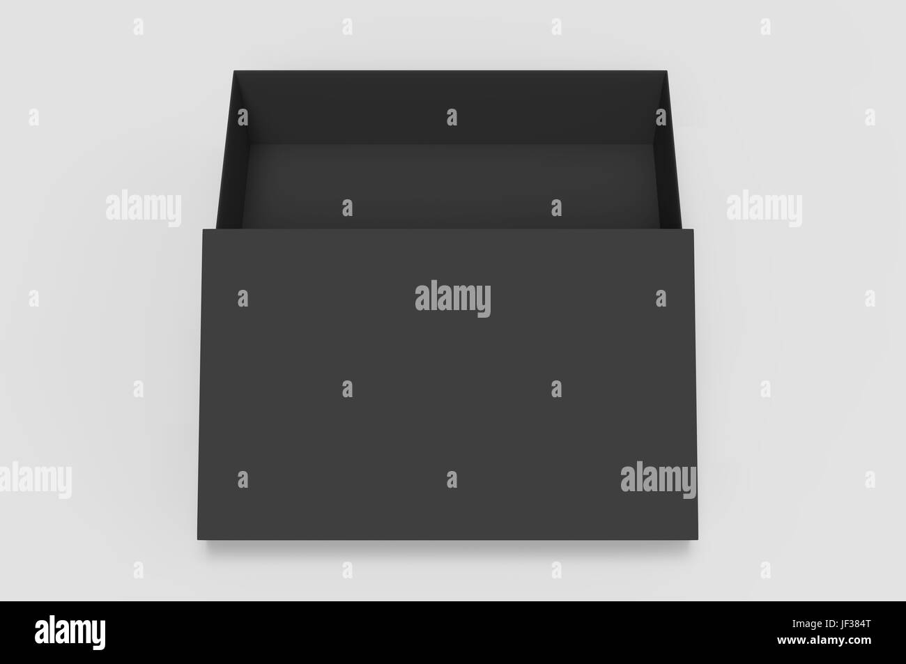 3d rendering black blank half open box with lid, isolated light gray ...