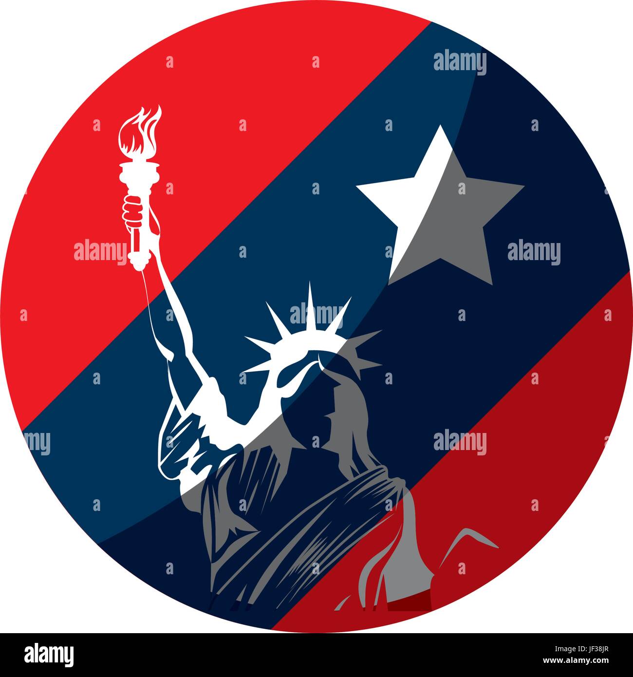 button with liberty statue icon over white background vector ...