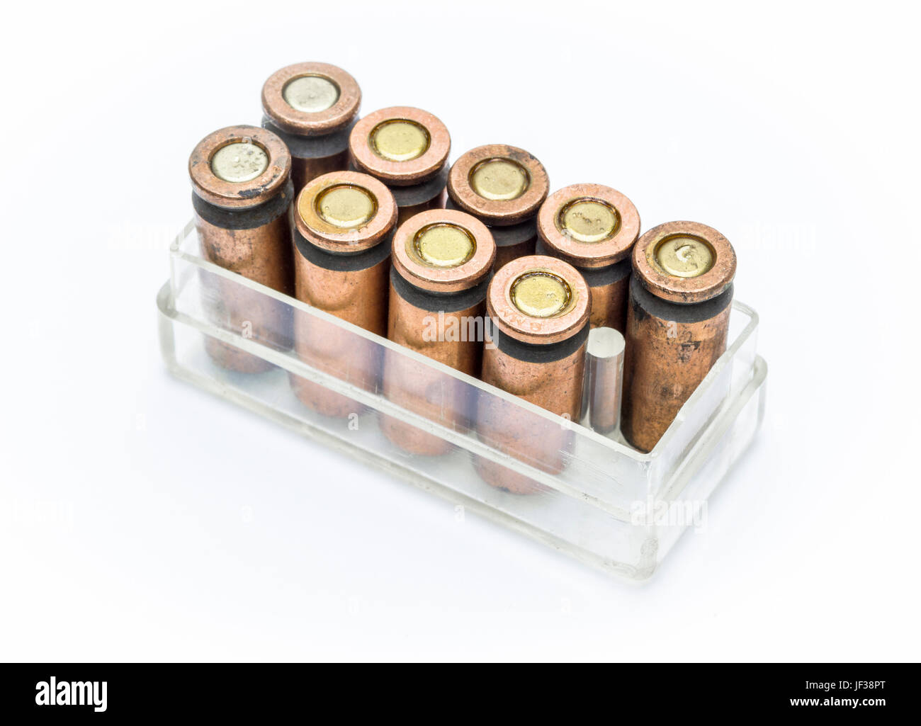 Box with cartridges close up on a white background Stock Photo - Alamy