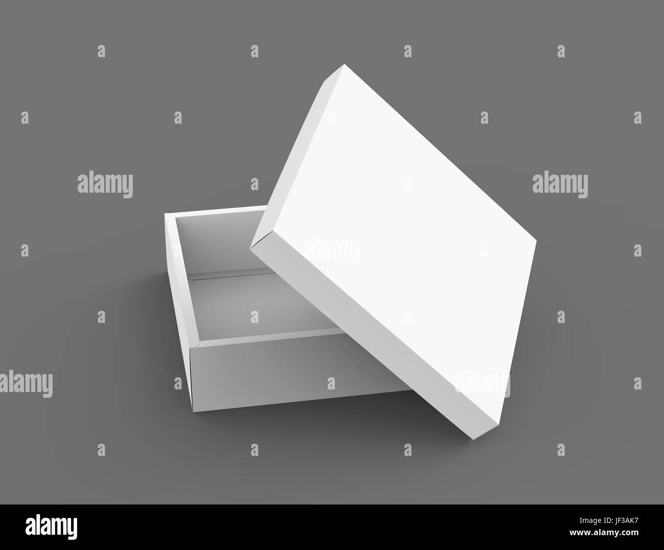 blank flat 3d rendering half open spun white square box with separate ...
