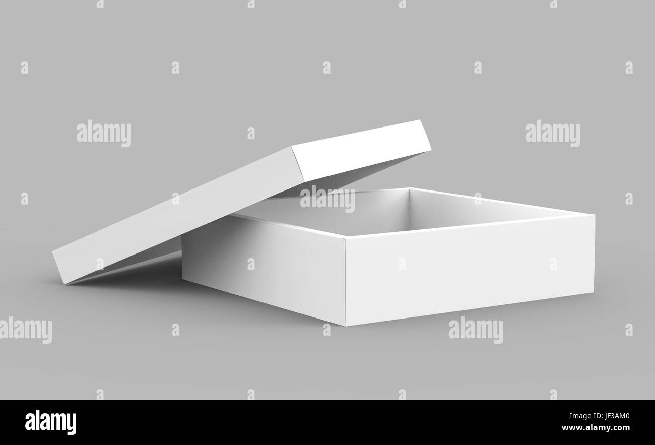 blank flat 3d rendering half open spun white square box with separate ...