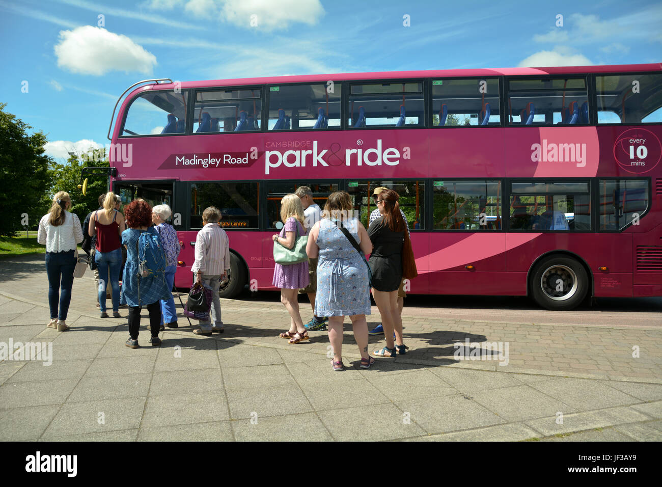 Queue for the park and ride bus on madingley road hi-res stock ...
