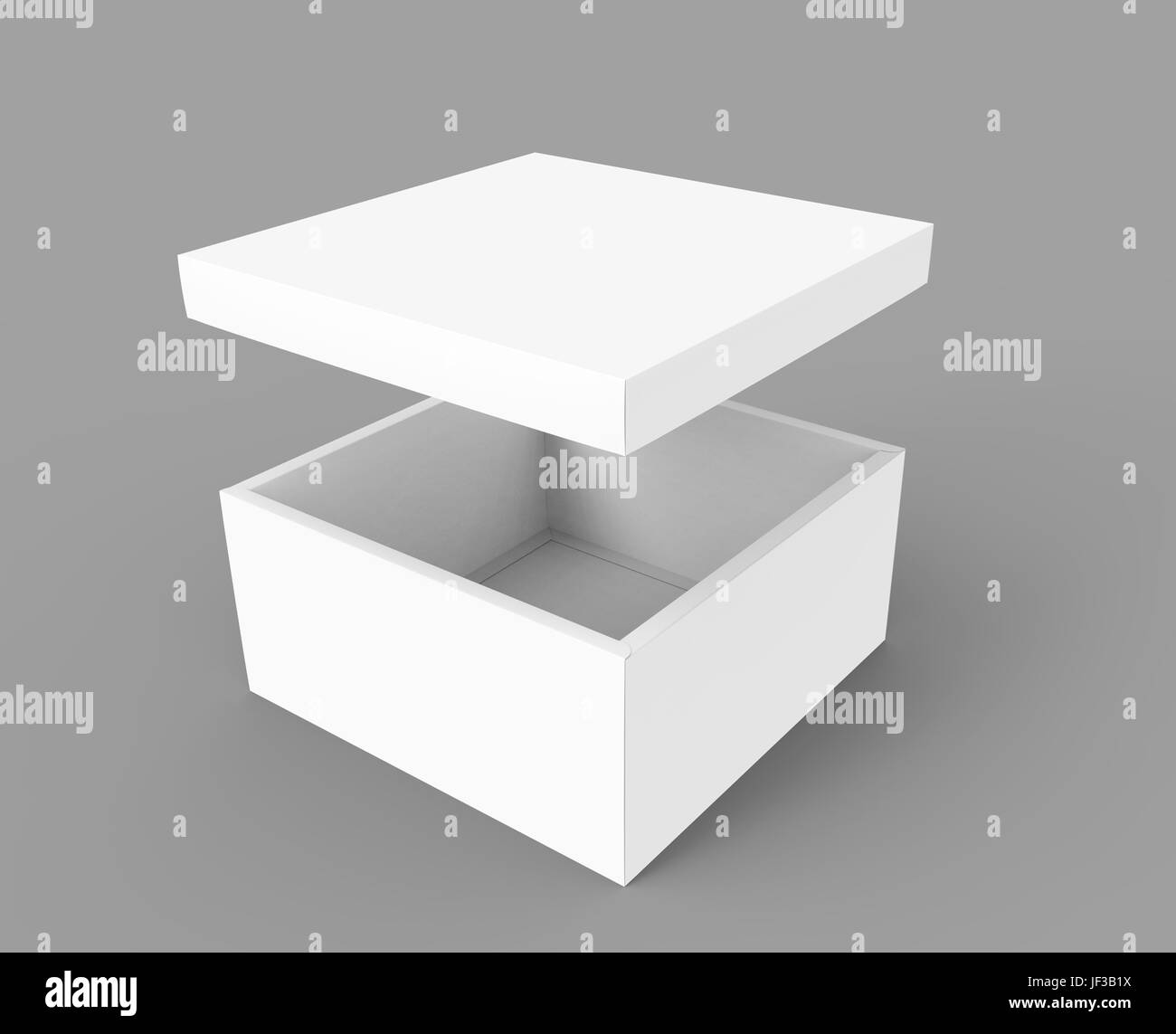 blank 3d rendering spun half open box with floating separate lid ...