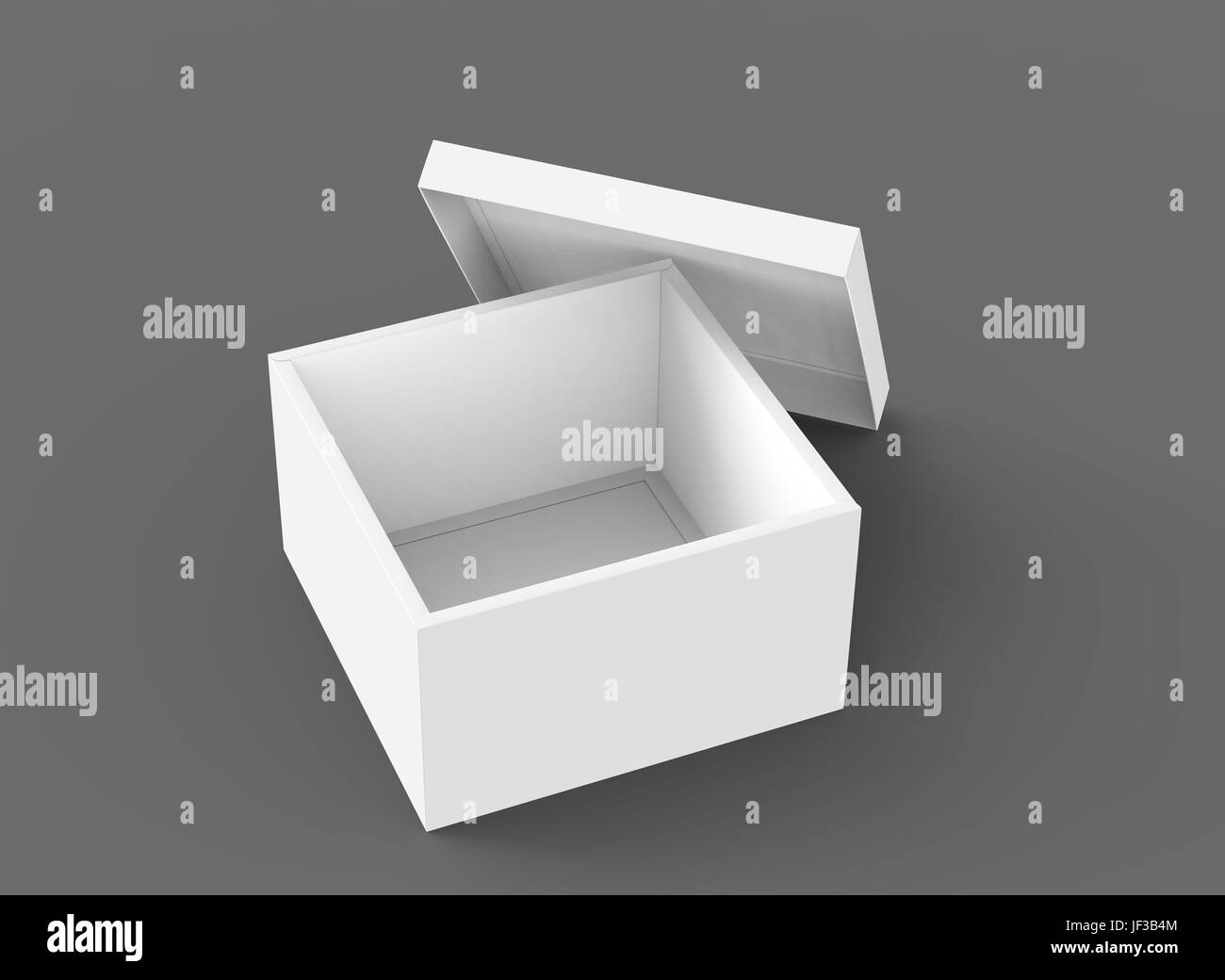 blank 3d rendering left tilt open box with leaning separate lid ...