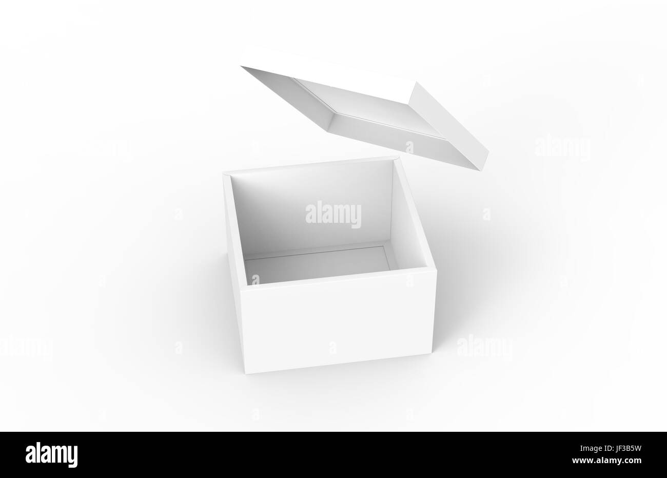 blank left tilt 3d rendering open box with floating separate lid ...