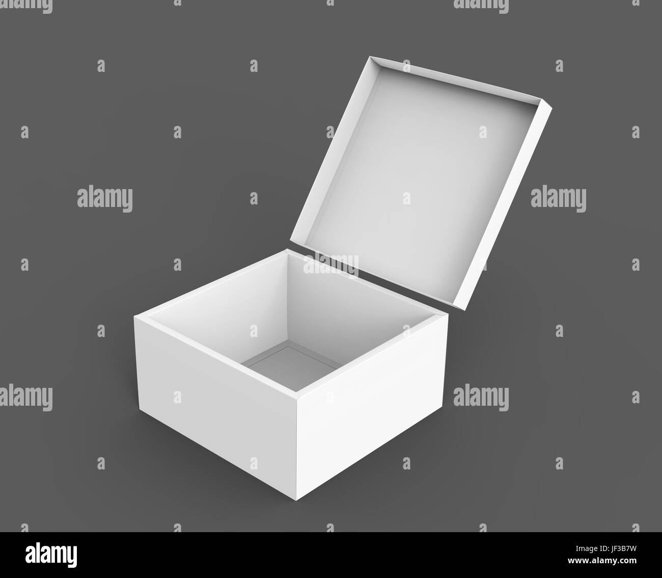 blank left tilt 3d rendering open box for stage prop use, isolated dark ...