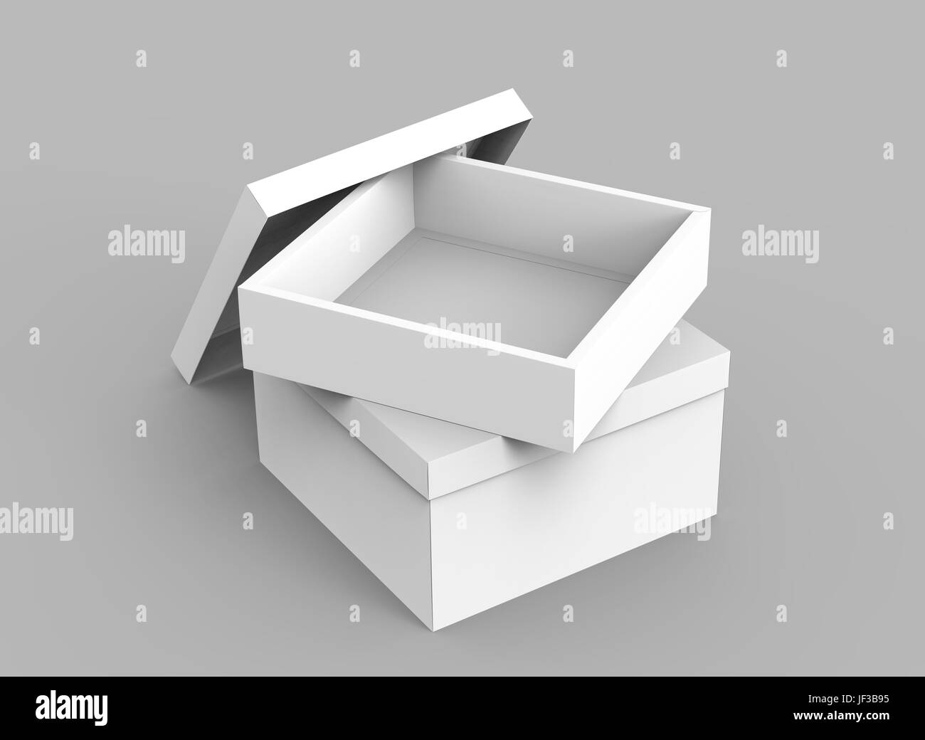 one open blank flat box with hidden separate lid stacking on another ...