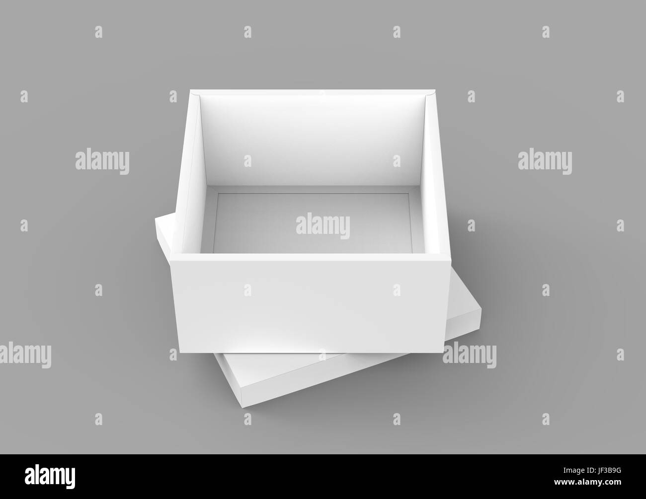 blank open flat 3d rendering white box stacking on spun box lid ...