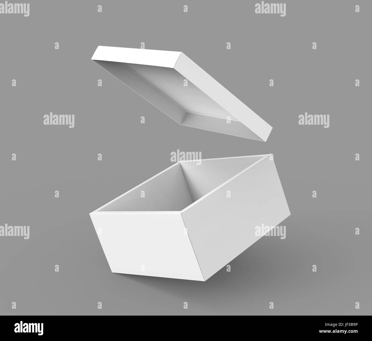 slanting left tilt blank 3d rendering half open box with floating ...