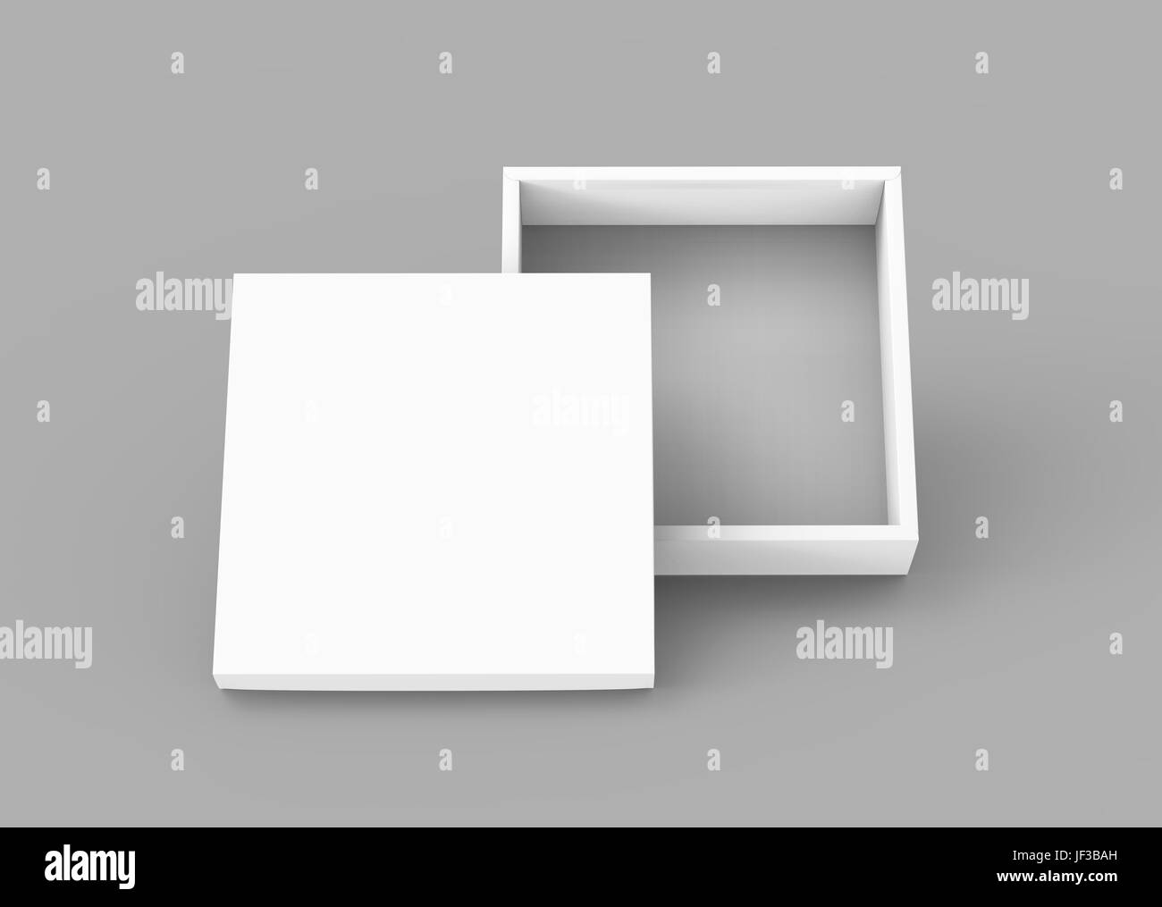 blank flat square 3d rendering half open white box, isolated gray ...