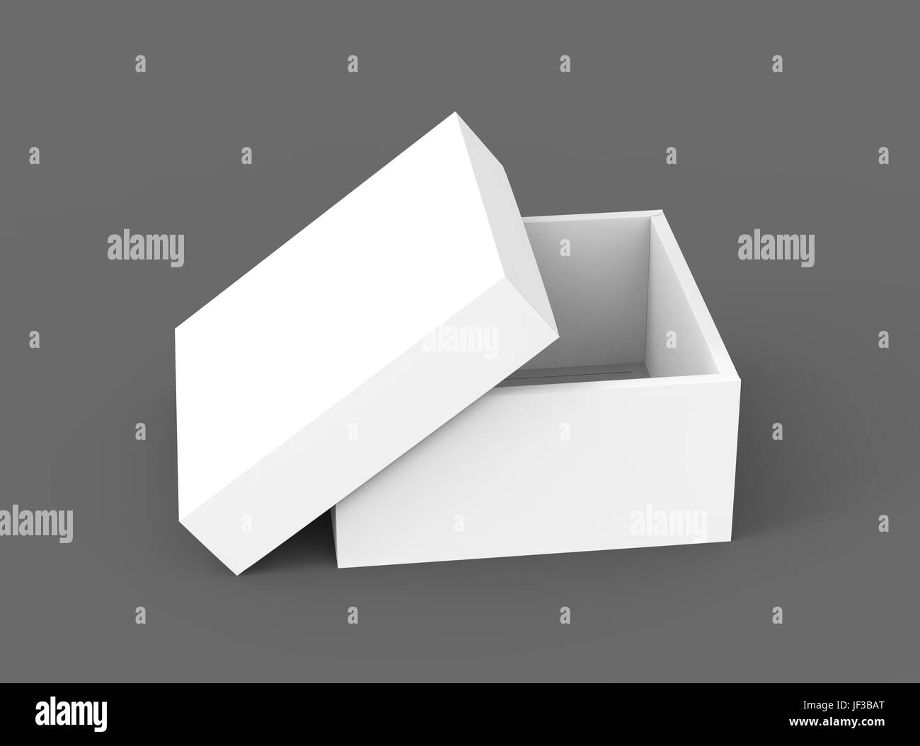 blank 3d rendering slightly open spun box with leaning separate lid ...