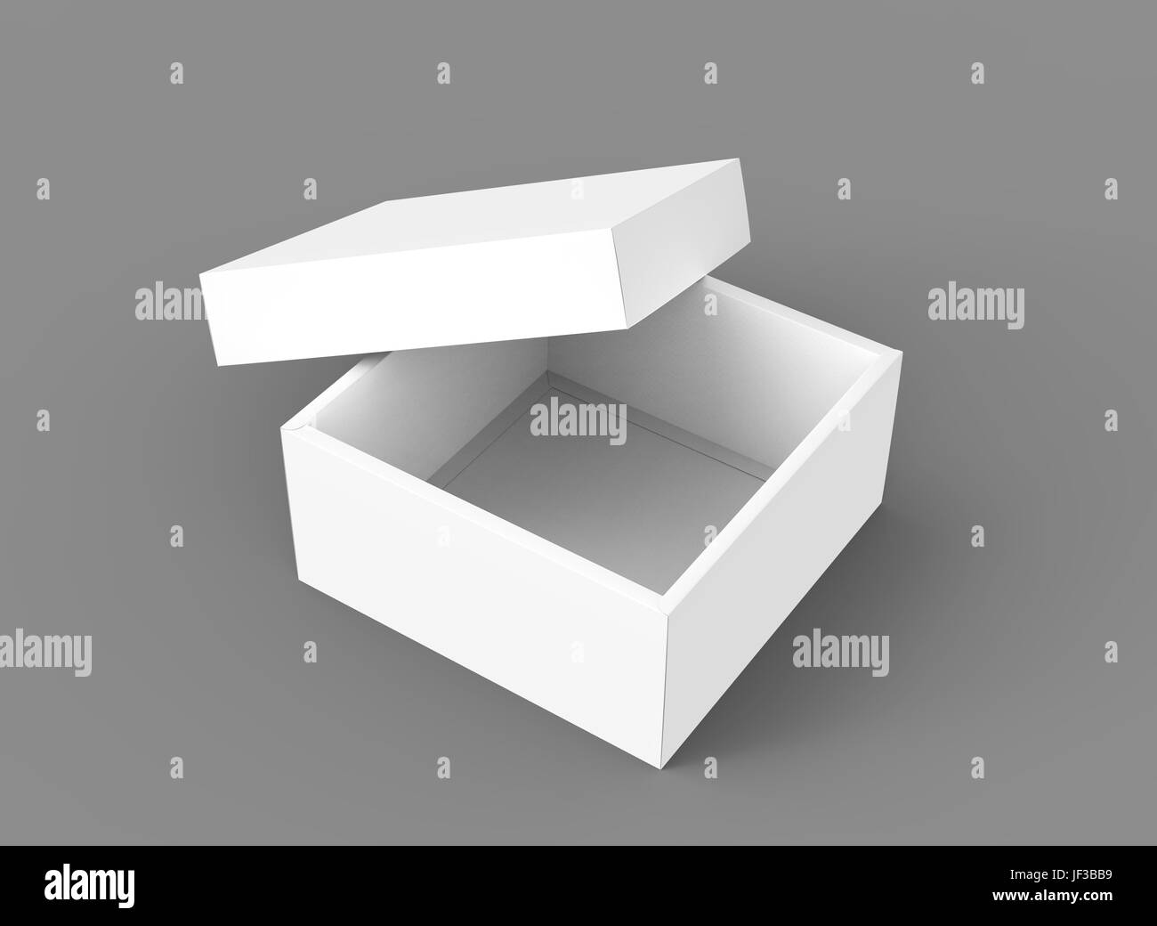 blank 3d rendering right tilt half open box with leaning separate lid ...