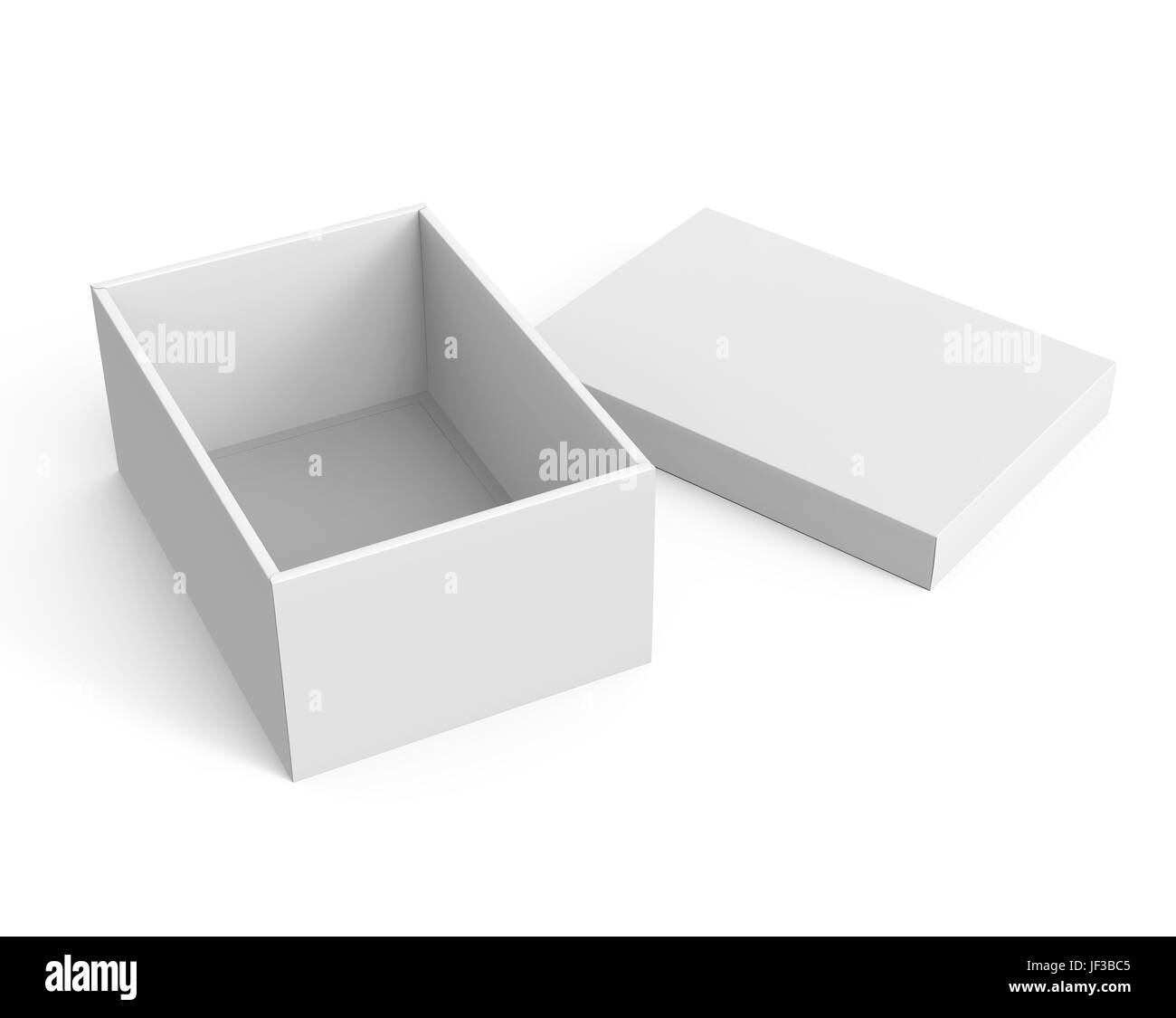 3d rendering right tilt blank white paper open box with separate lid on ...