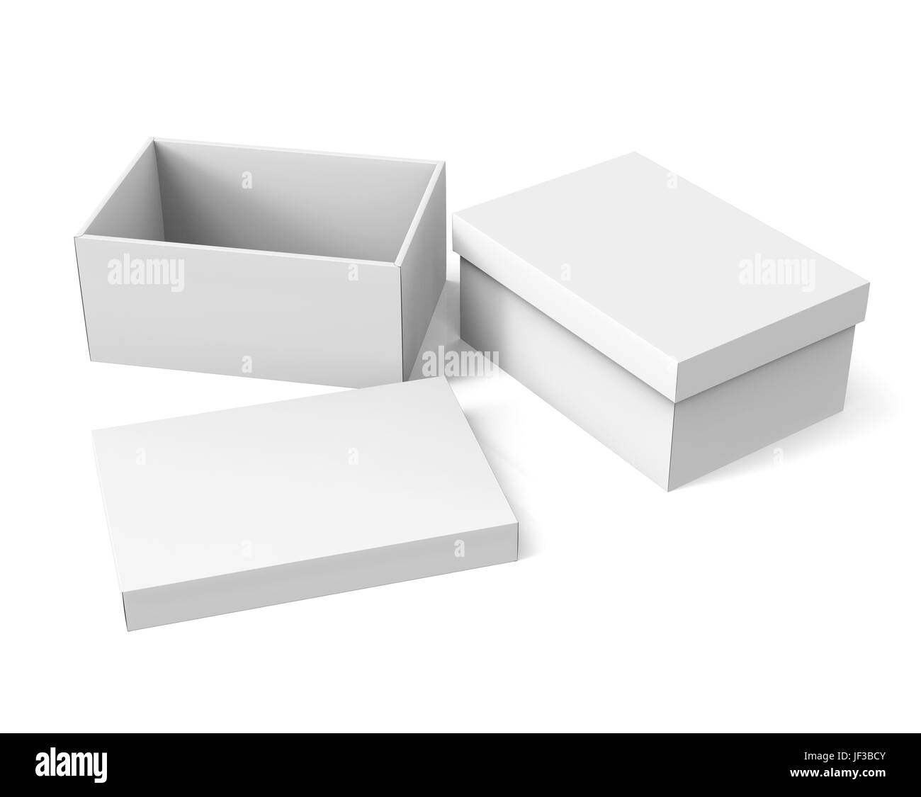 two right tilt 3d rendering blank white paper boxes, one open, for ... two right tilt 3d rendering blank white paper boxes, one open, for ...