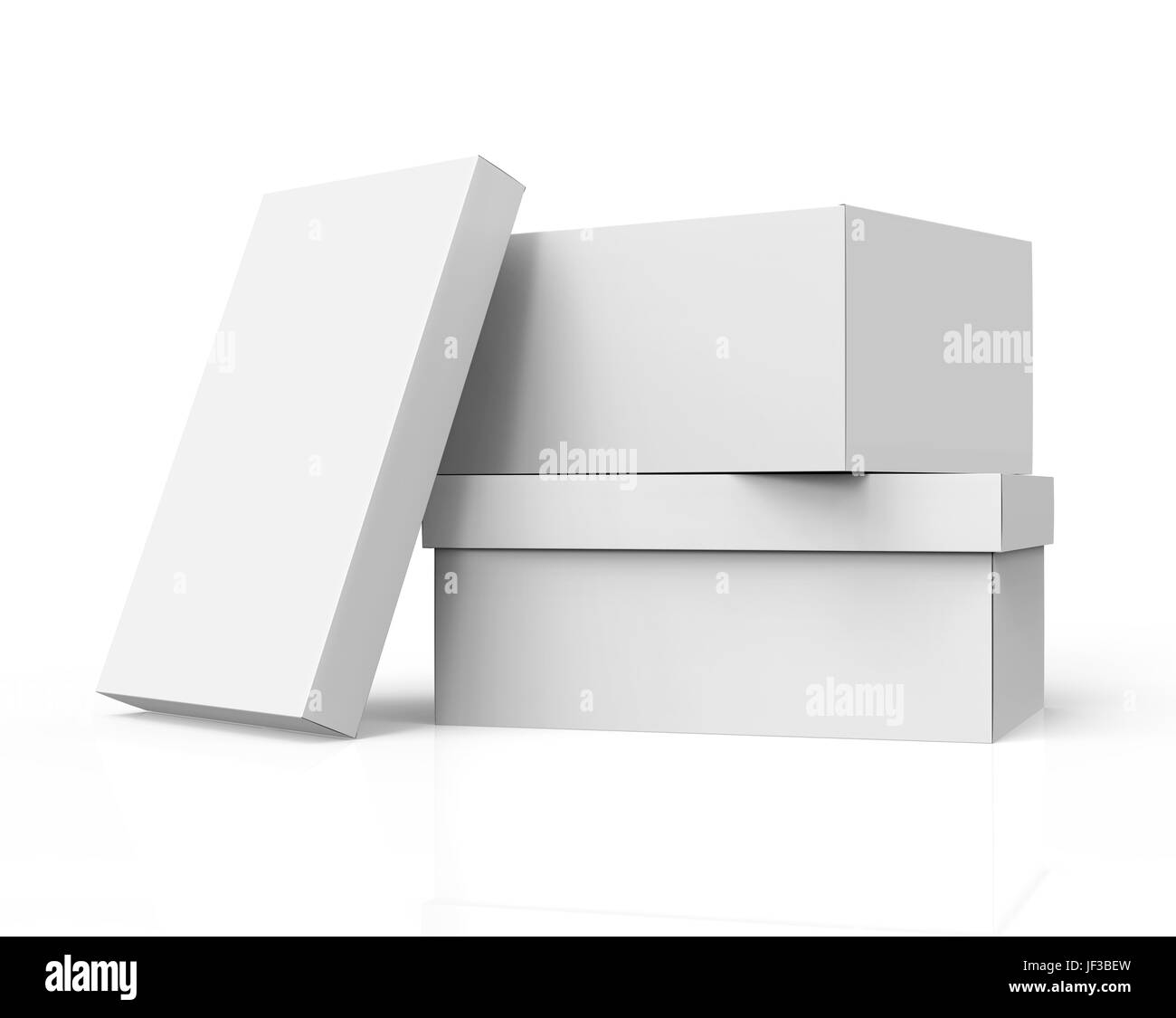 two stacking 3d rendering blank white paper boxes, one open, with a ...