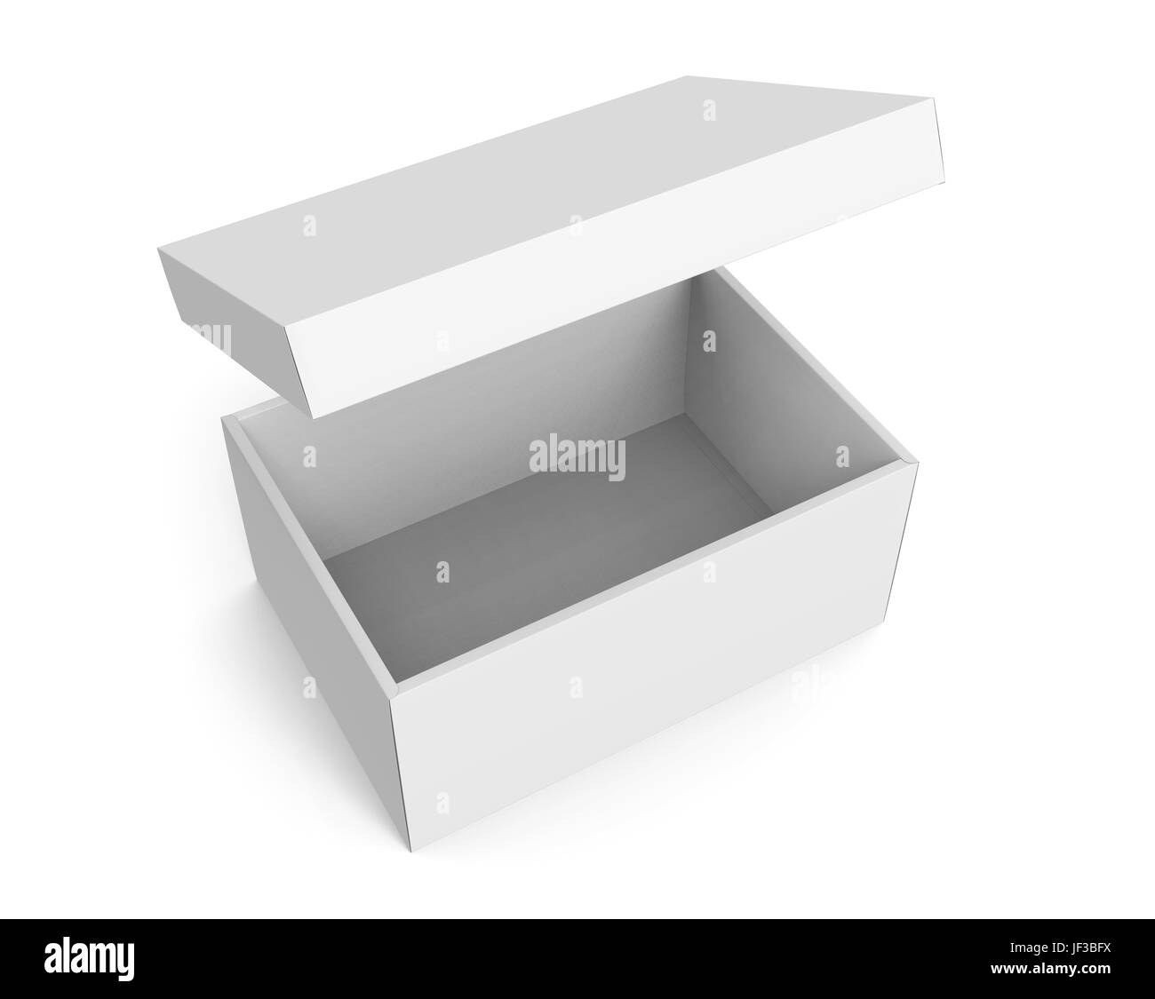 3d rendering left tilt blank white paper box with floating separate lid ...