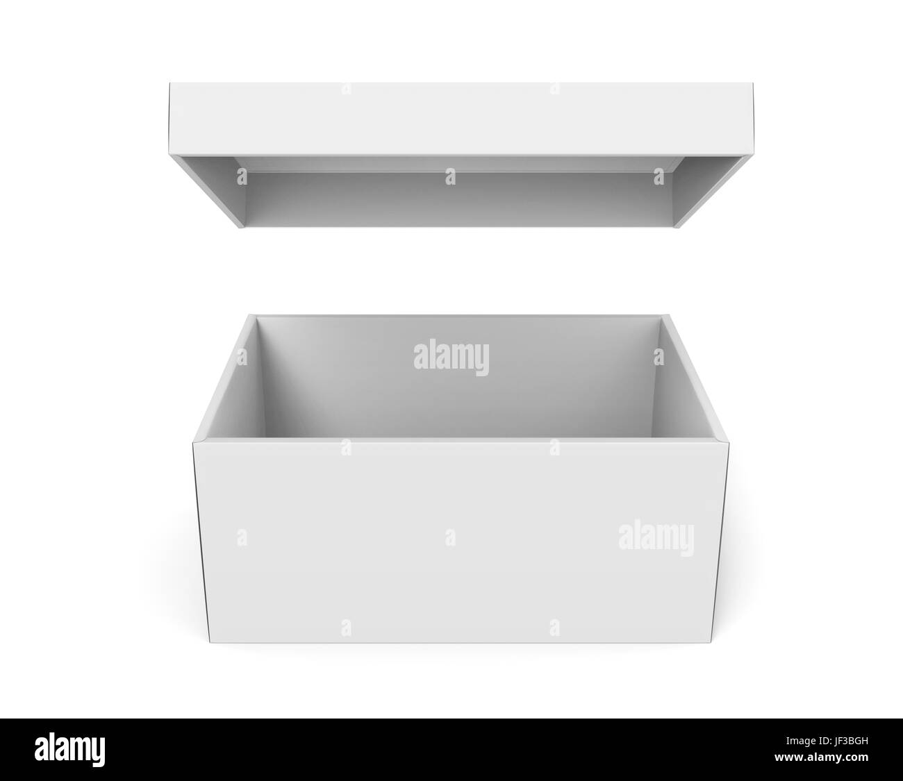 3d rendering blank white paper box with floating separate lid for ...