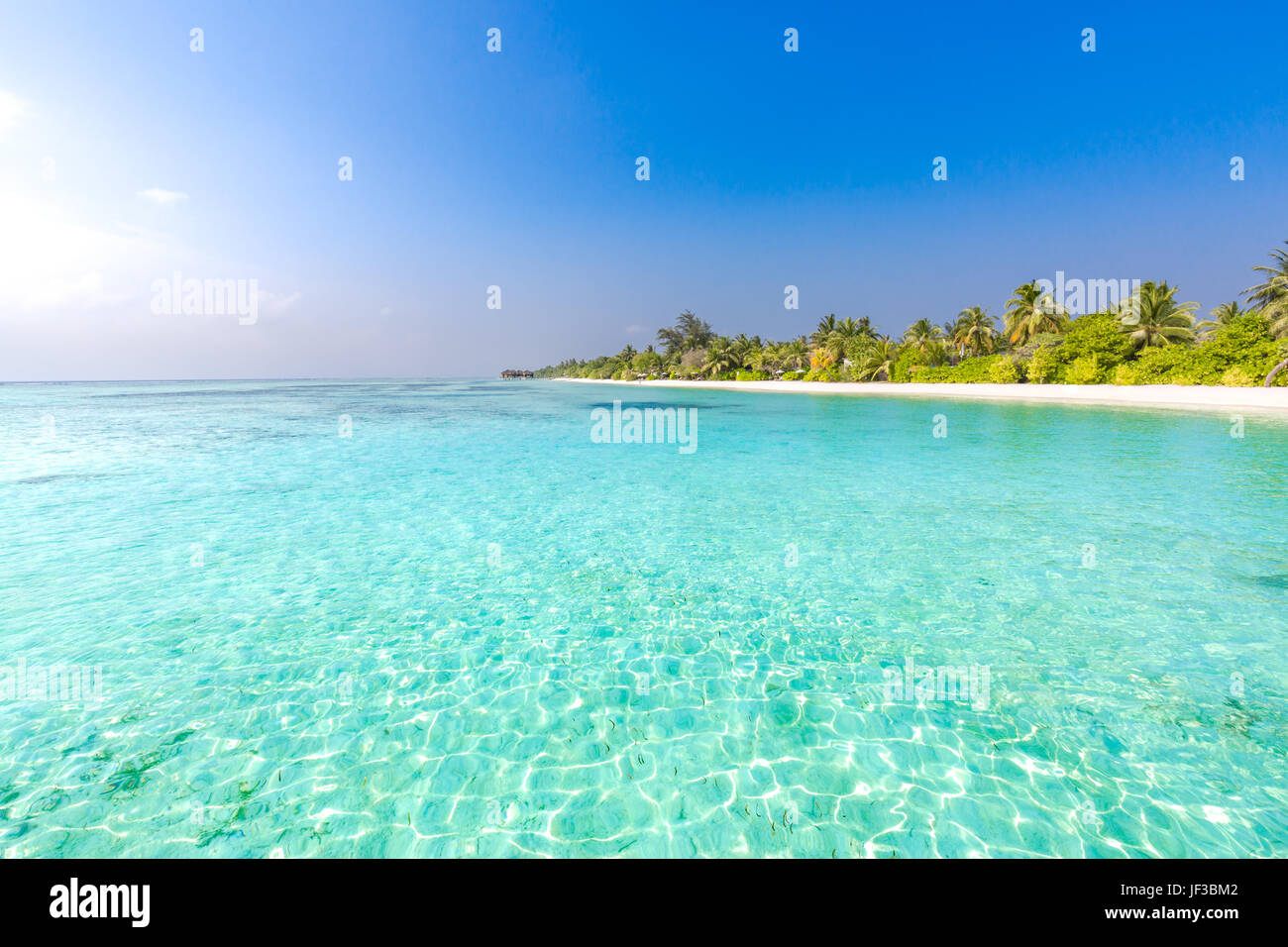 Summer vacation and holiday concept. Beach scene and tranquil tropical ...