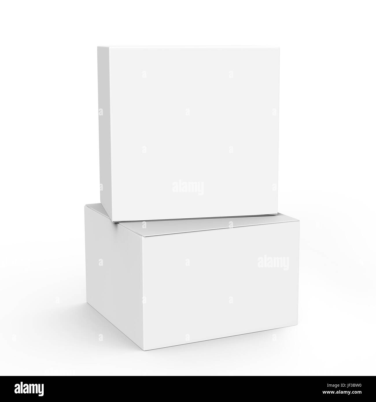 two 3d rendering closed white blank boxes for design uses, isolated ...