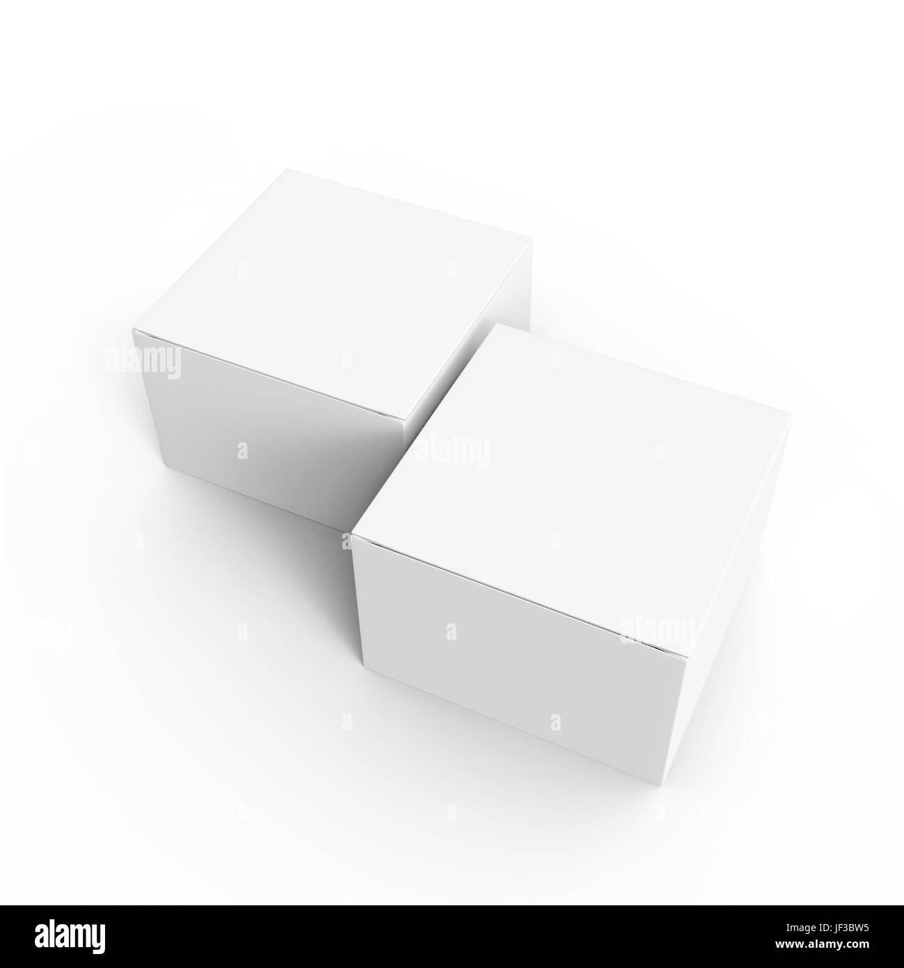 two 3d rendering closed white blank boxes for design uses, isolated ...