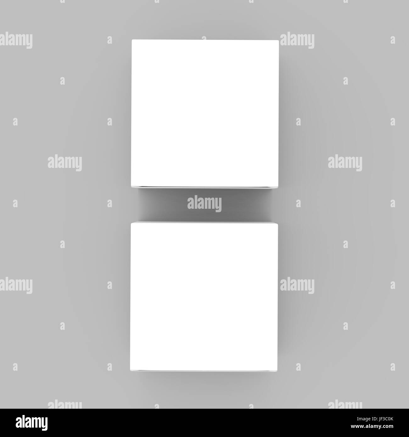 two 3d rendering closed white blank boxes for design uses, isolated ...
