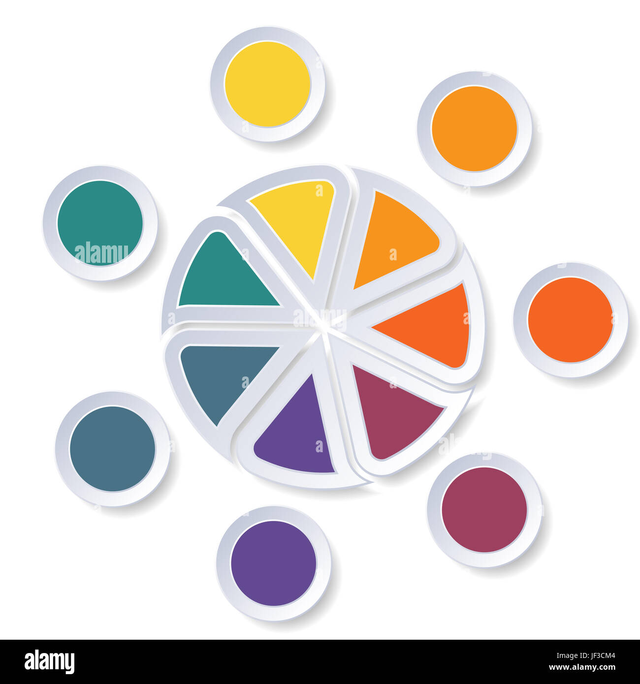 Template infographics Pie chart or area chart for 7 positions Stock ...