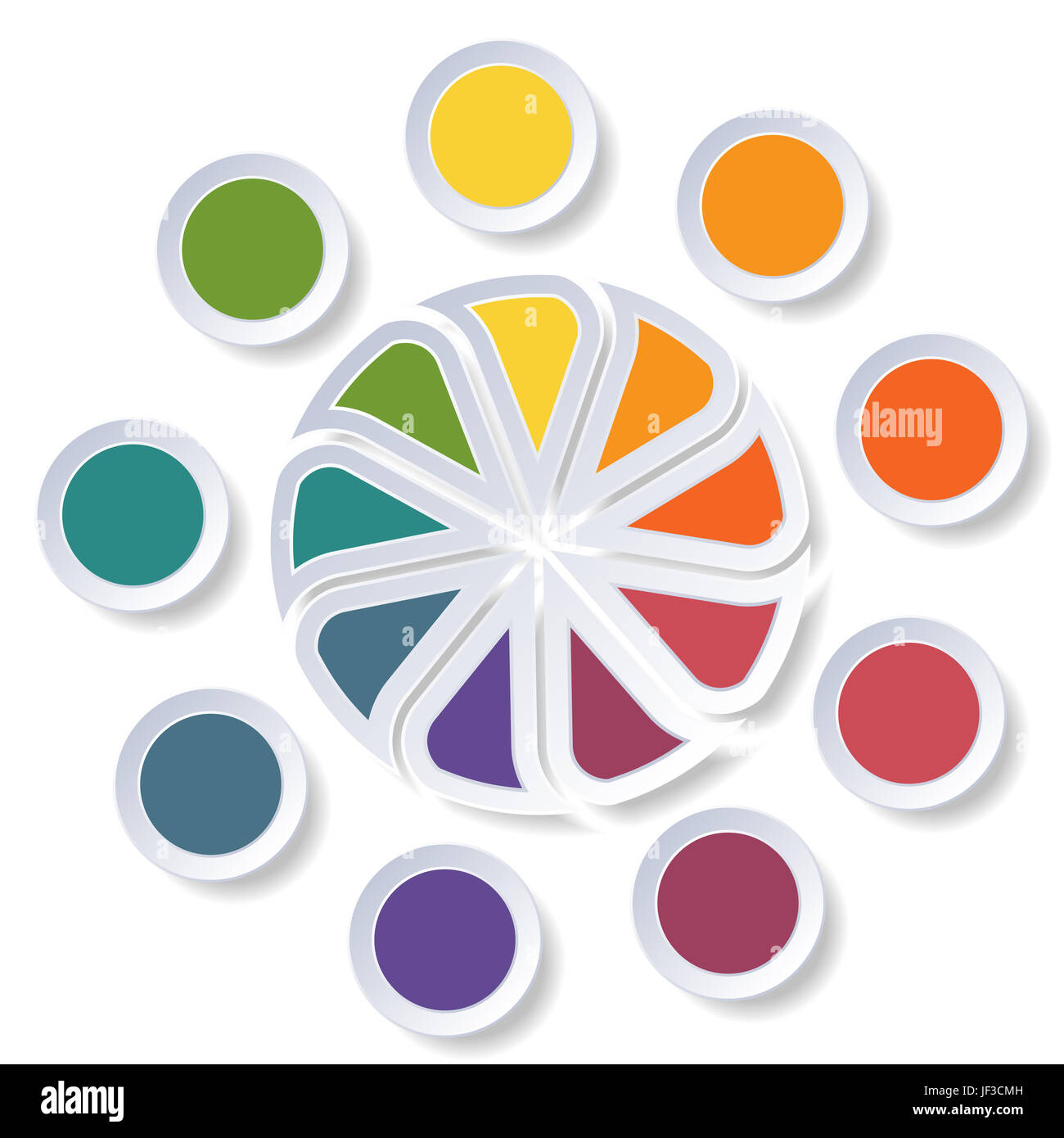 Template infographics Pie chart or area chart for 9 position Stock ...