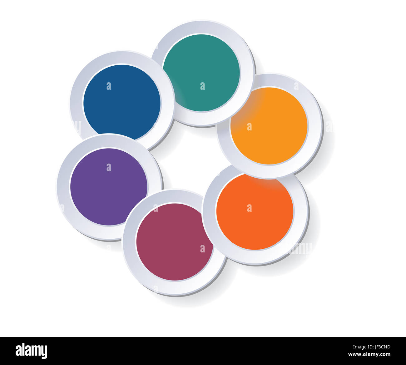 Circles diagram Template infographics six positions. Coloured circles ...
