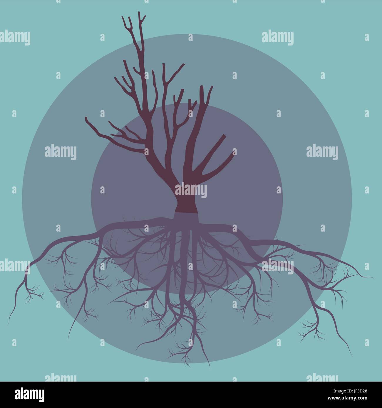 Dead tree with roots vector abstract background concept with vintage ...