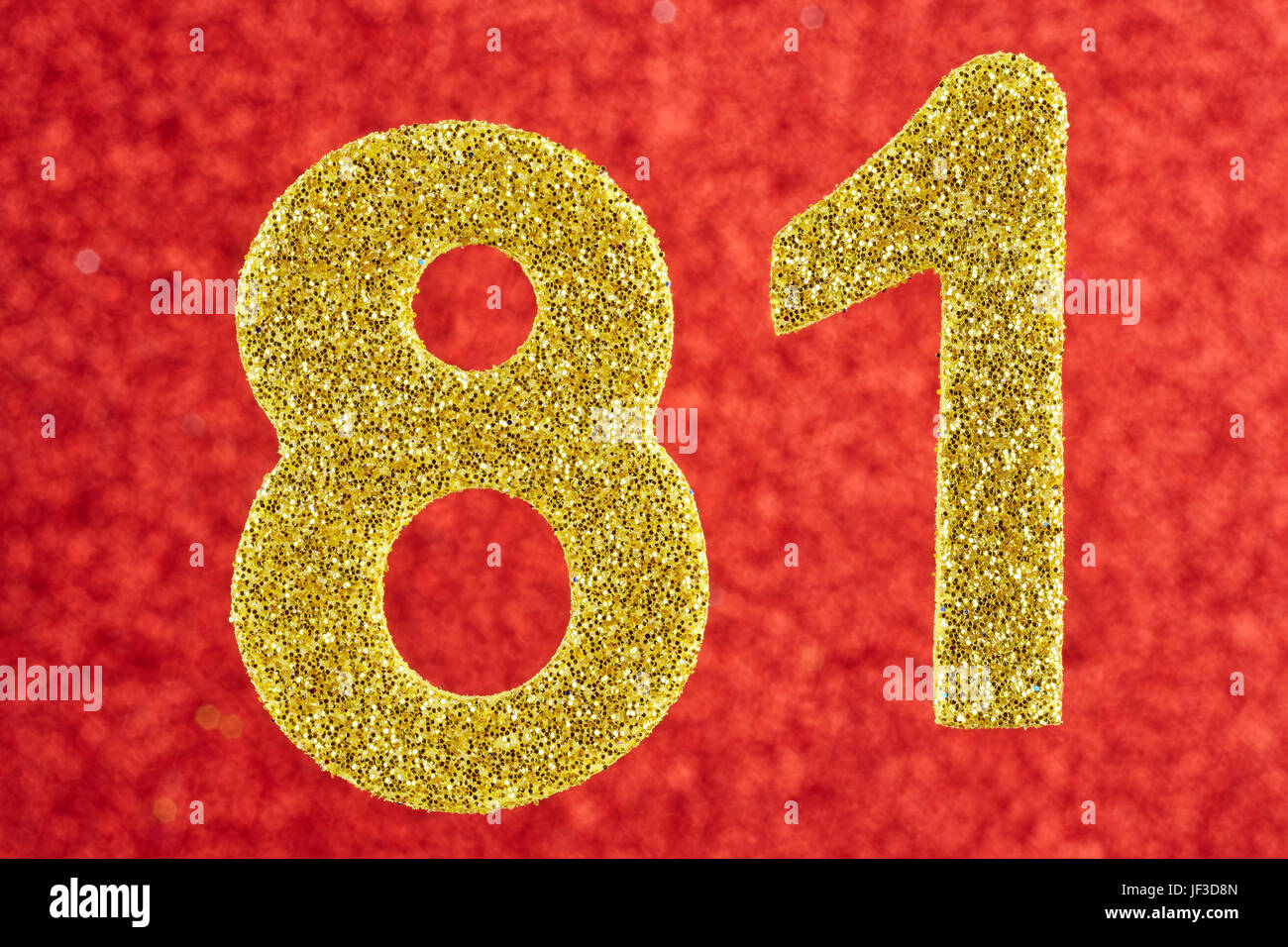 Number eighty-one yellow color over a red background. Anniversary ...