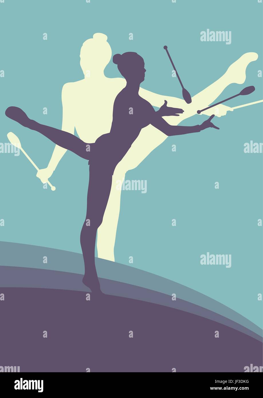 Female with indian clubs gymnast vector background Stock Vector Image ...