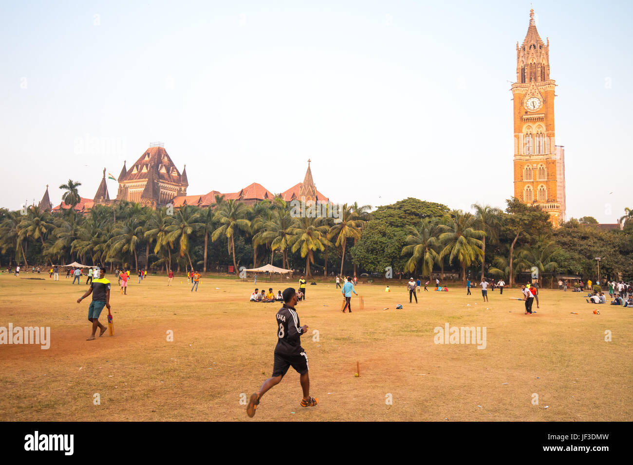 MUMBAI, INDIA - November 5 2017: Locals play cricket on the famous Oval ...