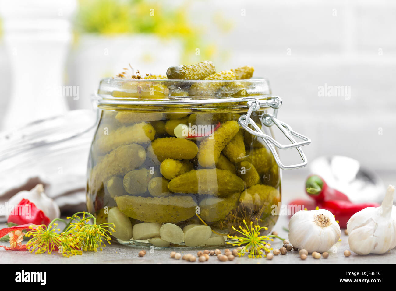 Pickled cucumbers, small marinated pickles, gherkins Stock Photo - Alamy