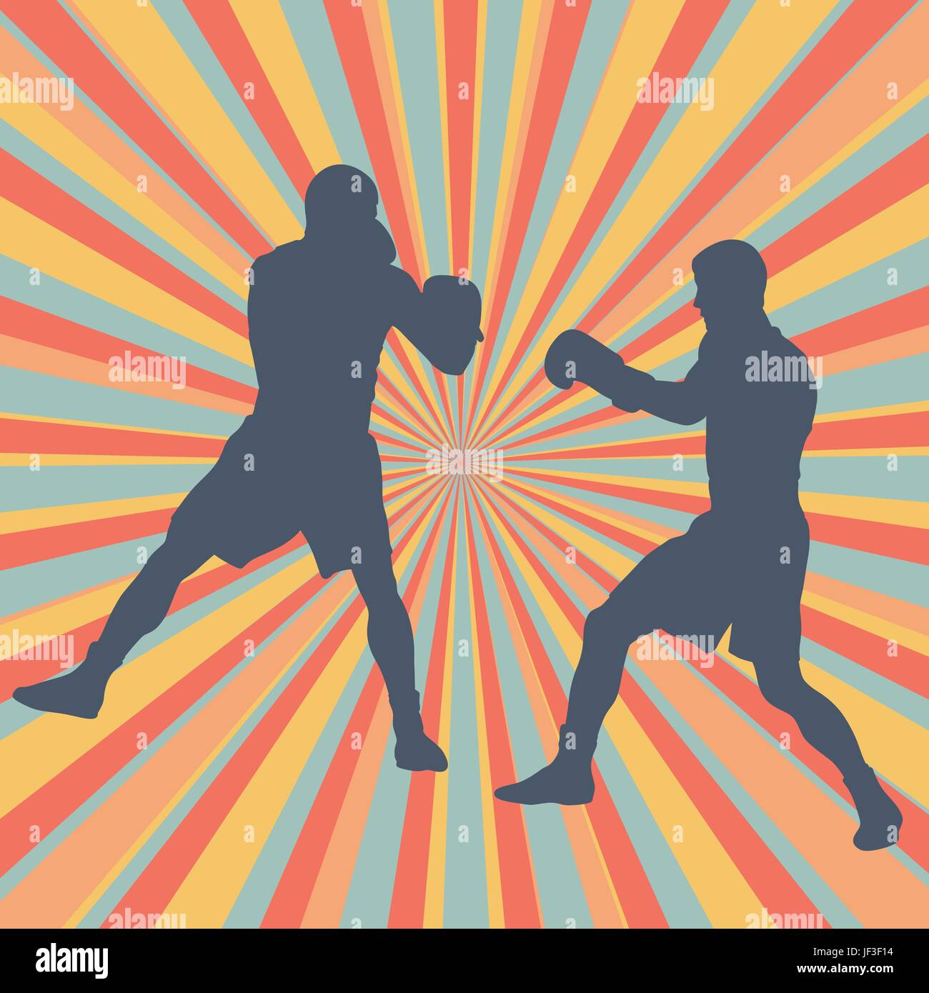 Boxer man fight in boxing ring vector background with retro colors ...