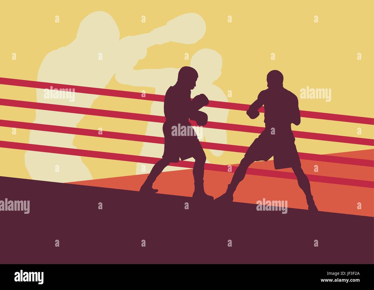 Boxer man fight in boxing ring vector background with retro colors ...