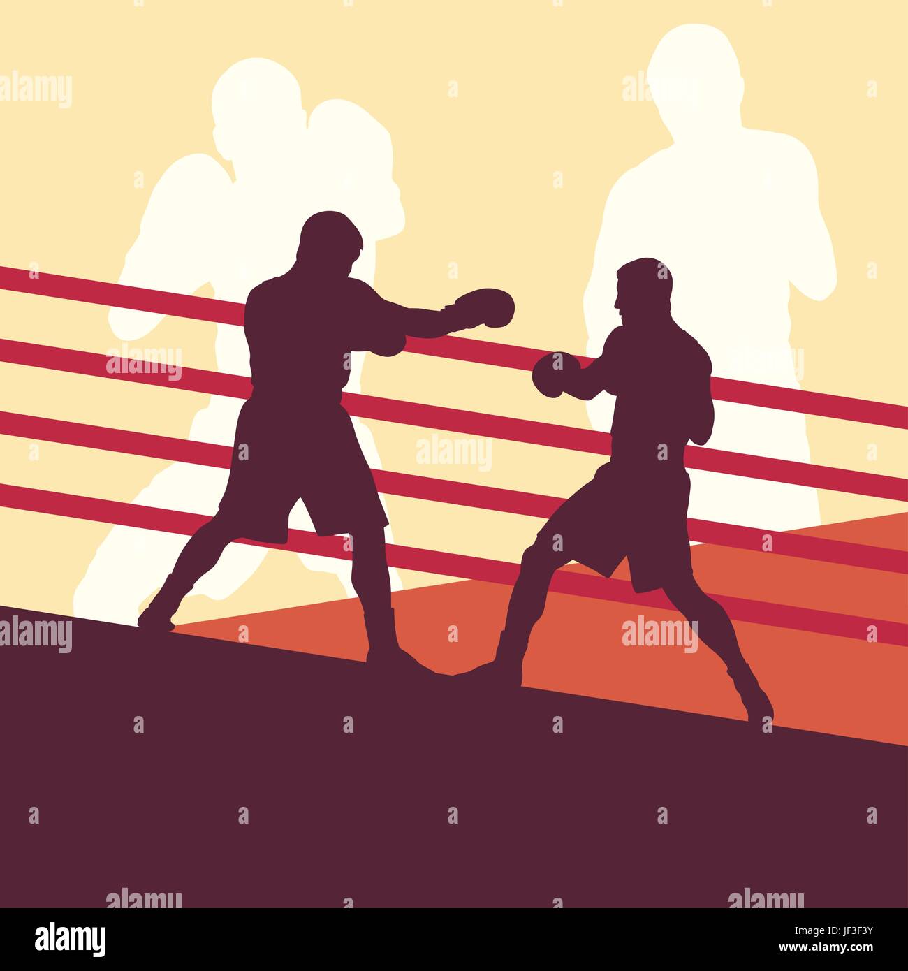 Boxer man fight in boxing ring vector background with retro colors ...