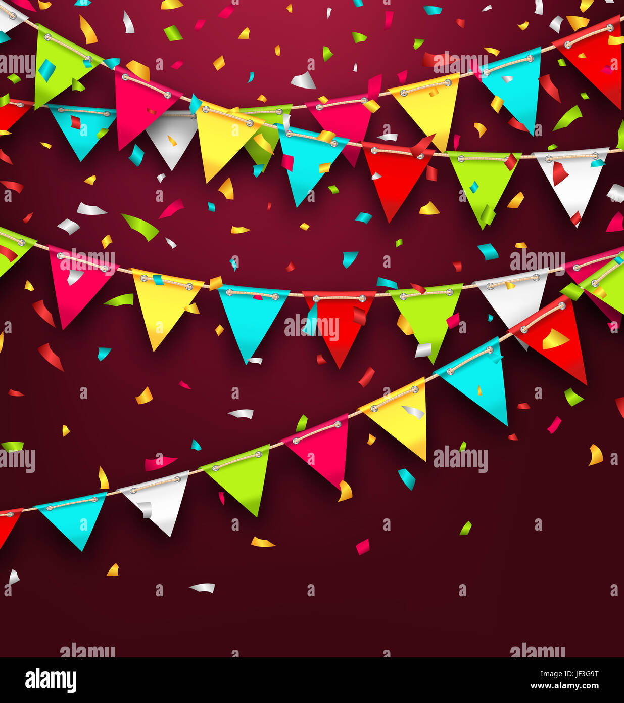 Illustration Holiday Background with Colorful Bunting and Confetti ...