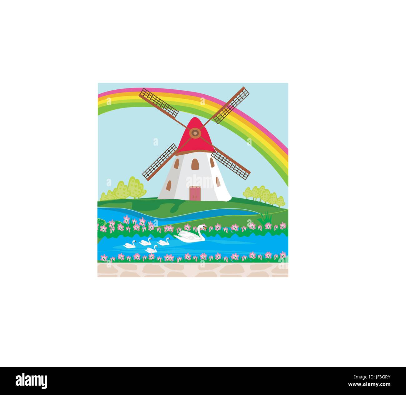 Windmill and flowers Stock Vector Images - Alamy