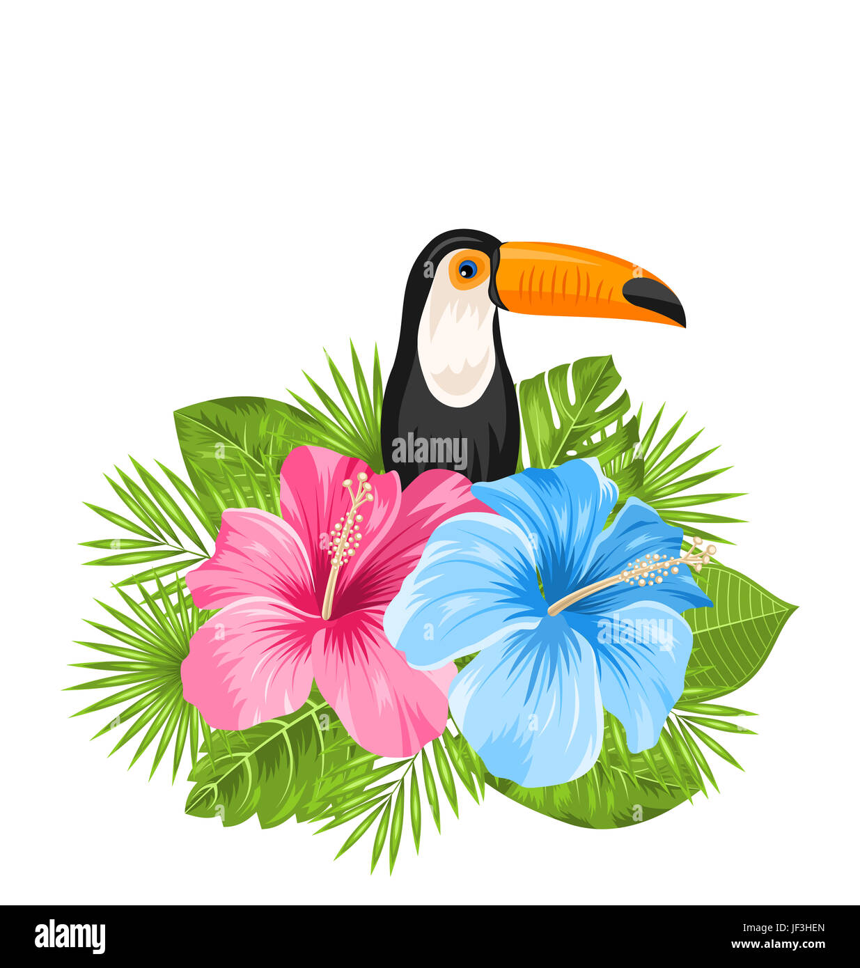 Illustration Beautiful Exotic Nature Background with Toucan Bird ...