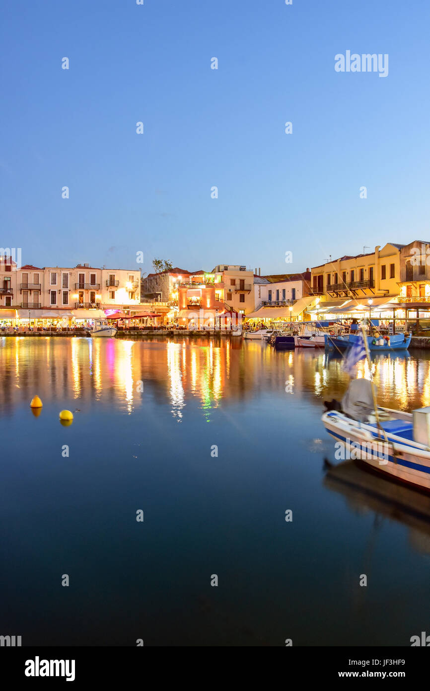 Old harbour at dusk, Rethymno (Rethymnon), Rethymno Region, Kriti ...