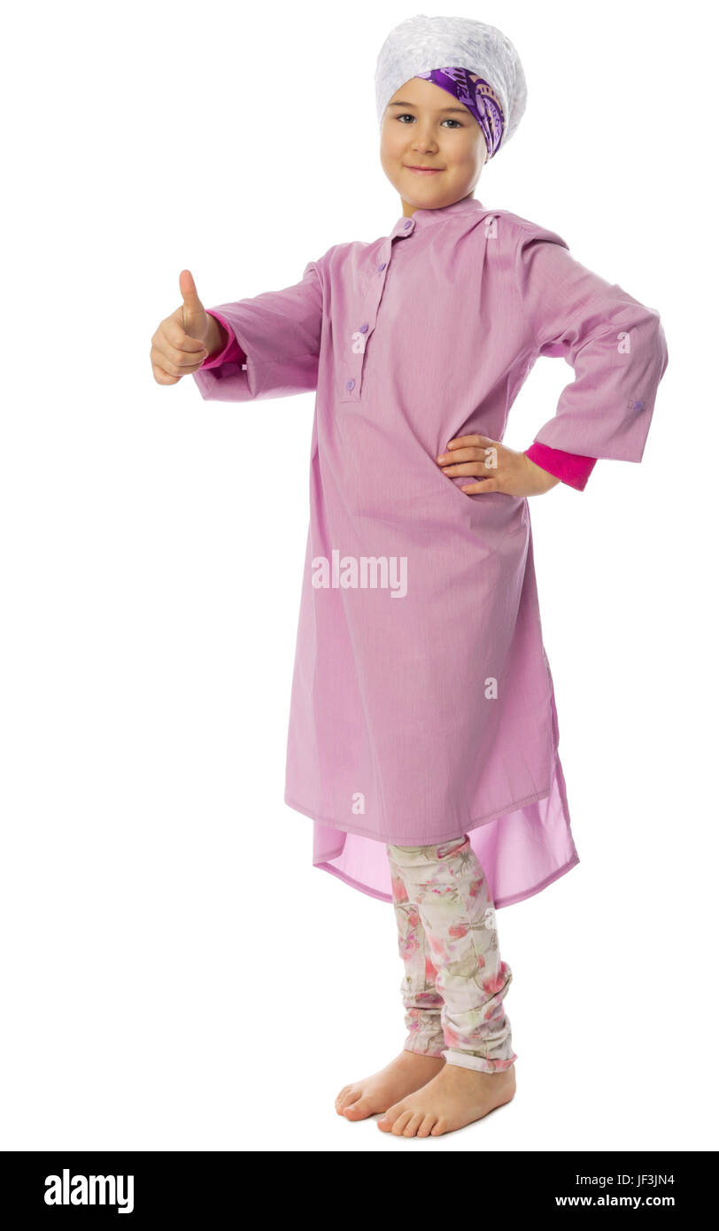 Little muslim girl isolated on white Stock Photo - Alamy