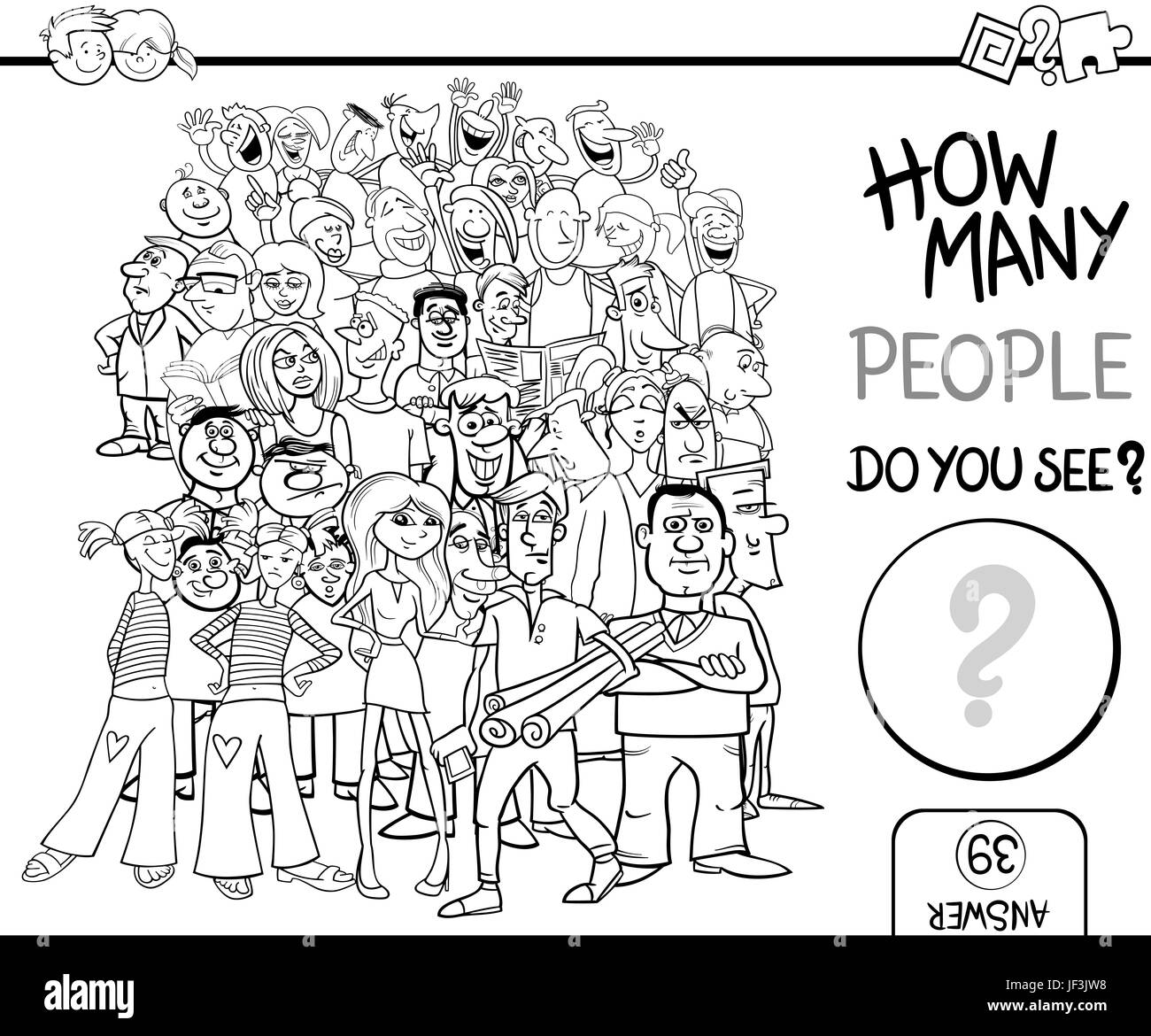 counting people game coloring page Stock Photo - Alamy