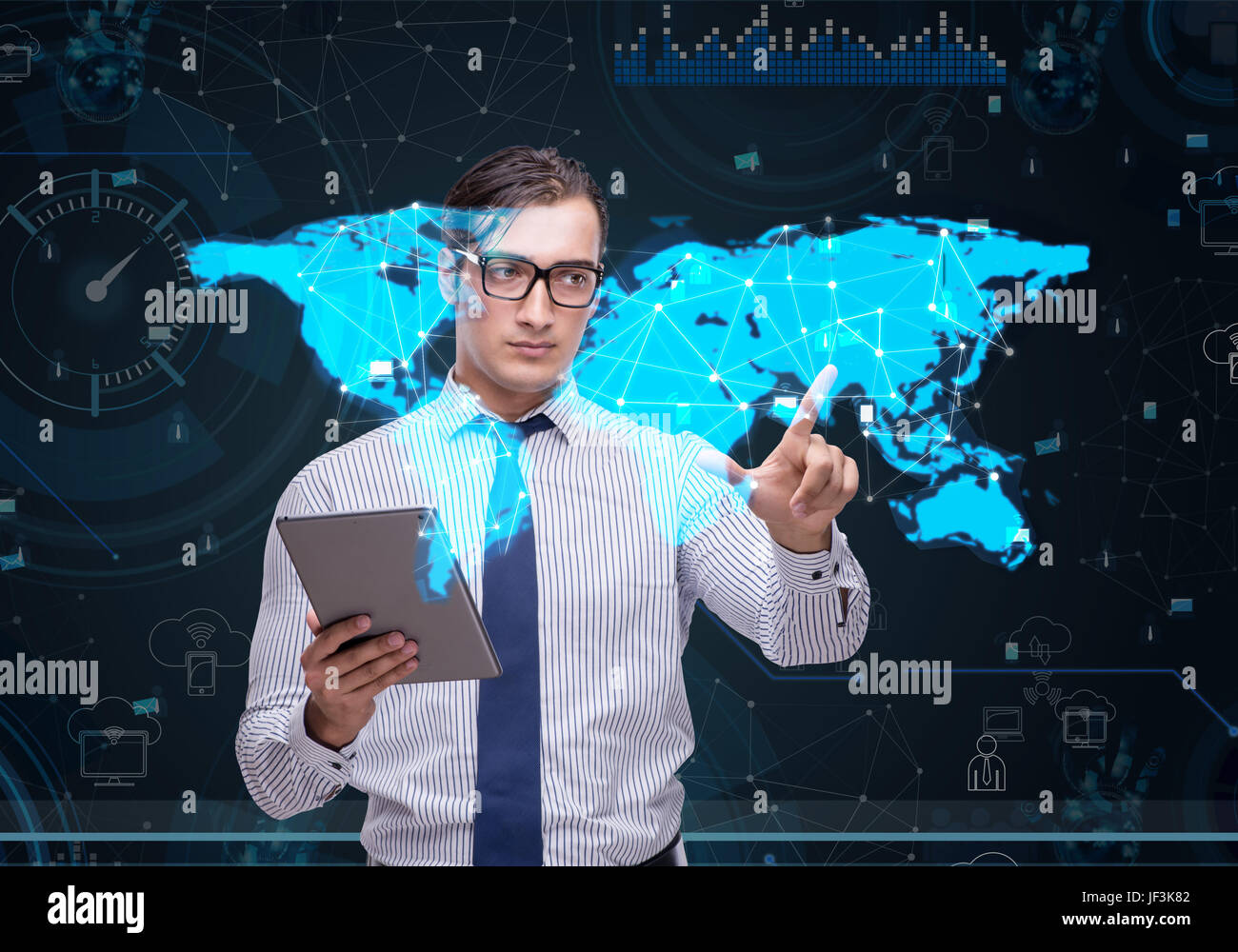 The man in social data management concept Stock Photo - Alamy