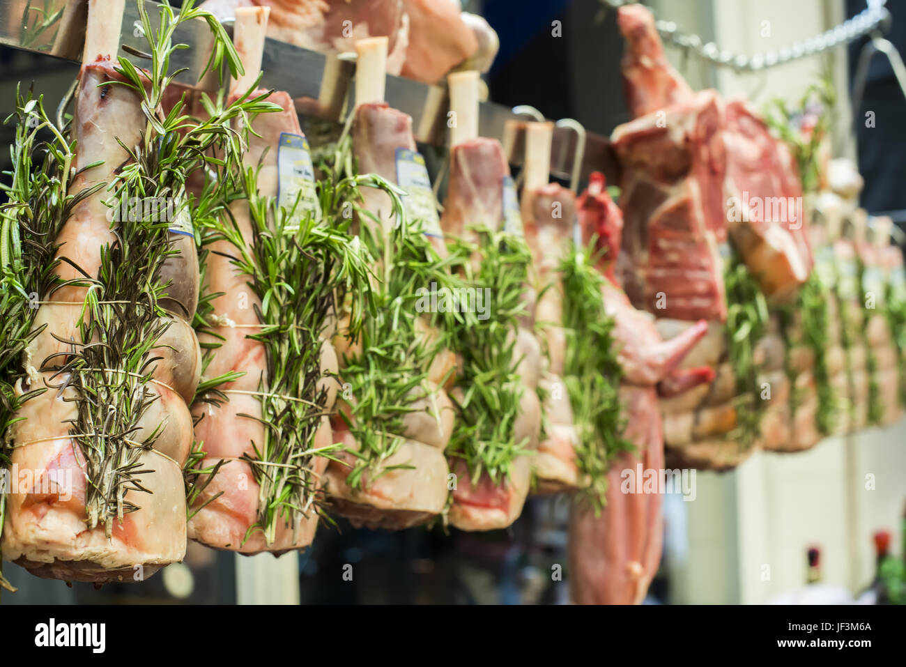 Meat and sausages in a butcher shop Stock Photo - Alamy