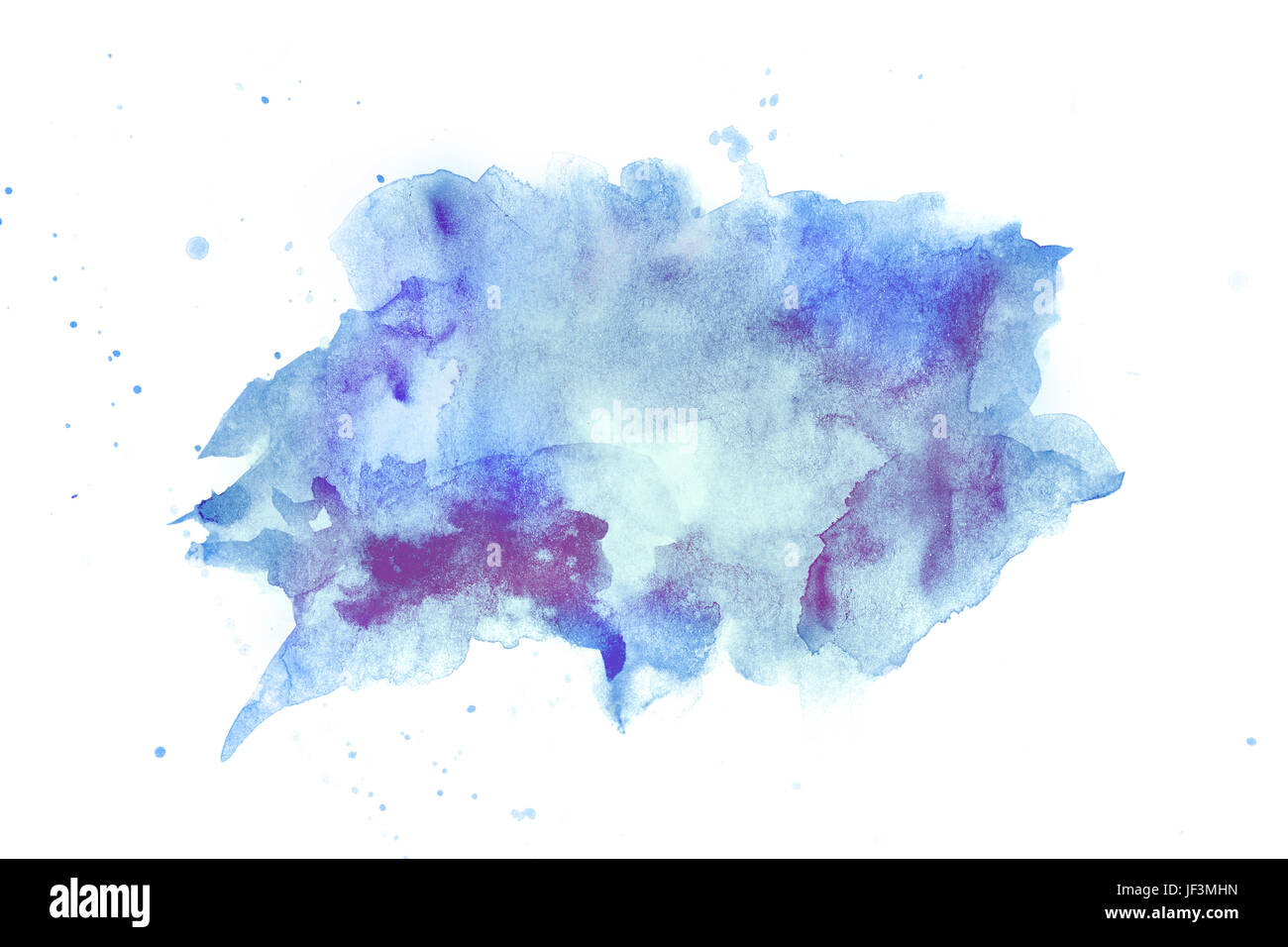 Abstract watercolor blue and violette stain with splash. Isolated on ...