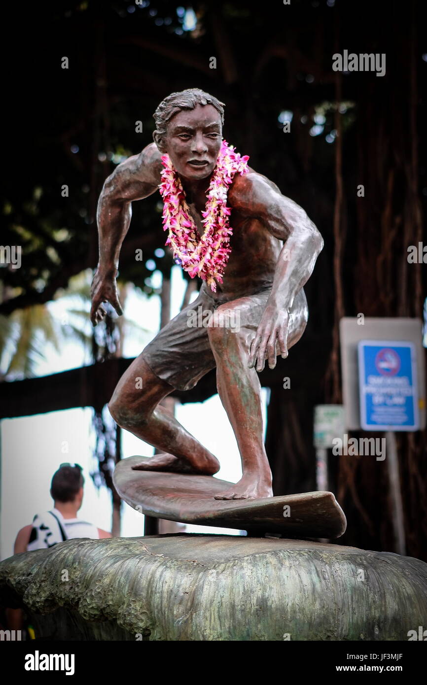 Honolulu, Hawaii, USA - May 28, 2016: A Bronze statue of Duke ...
